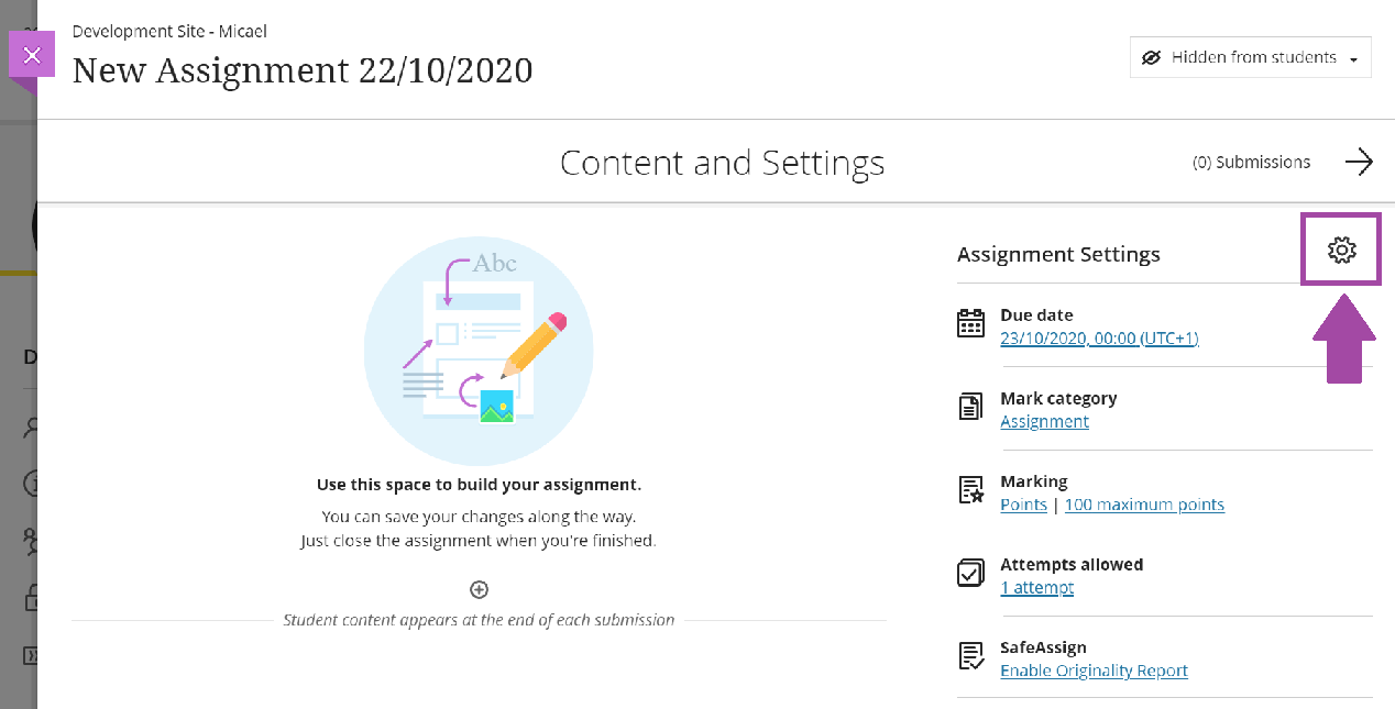 Set the Assignment due date and time.