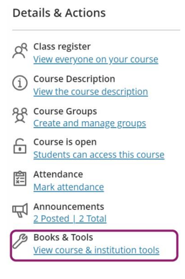 2) Under the Books & Course Tools menu on the right-hand side, select ...