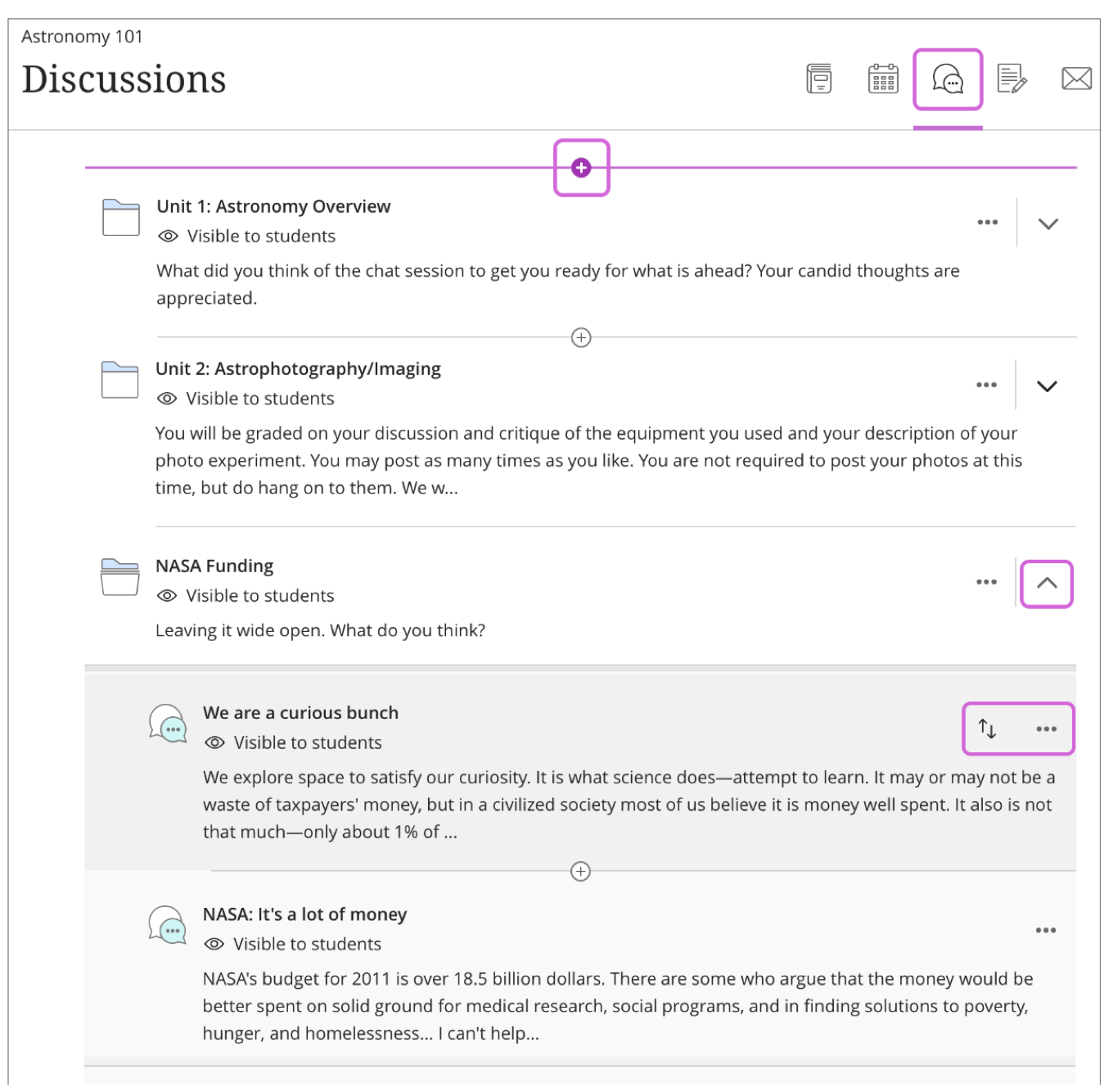 Fig. 27 Adding a discussion to course content