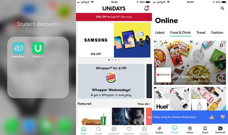 Student Discount apps UNiDAYS and StudentBeans